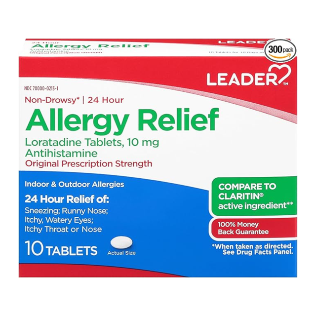 Leader 24 Hour Allergy Relief, Loratadine 10mg Tablets, Non-Drowsy ...