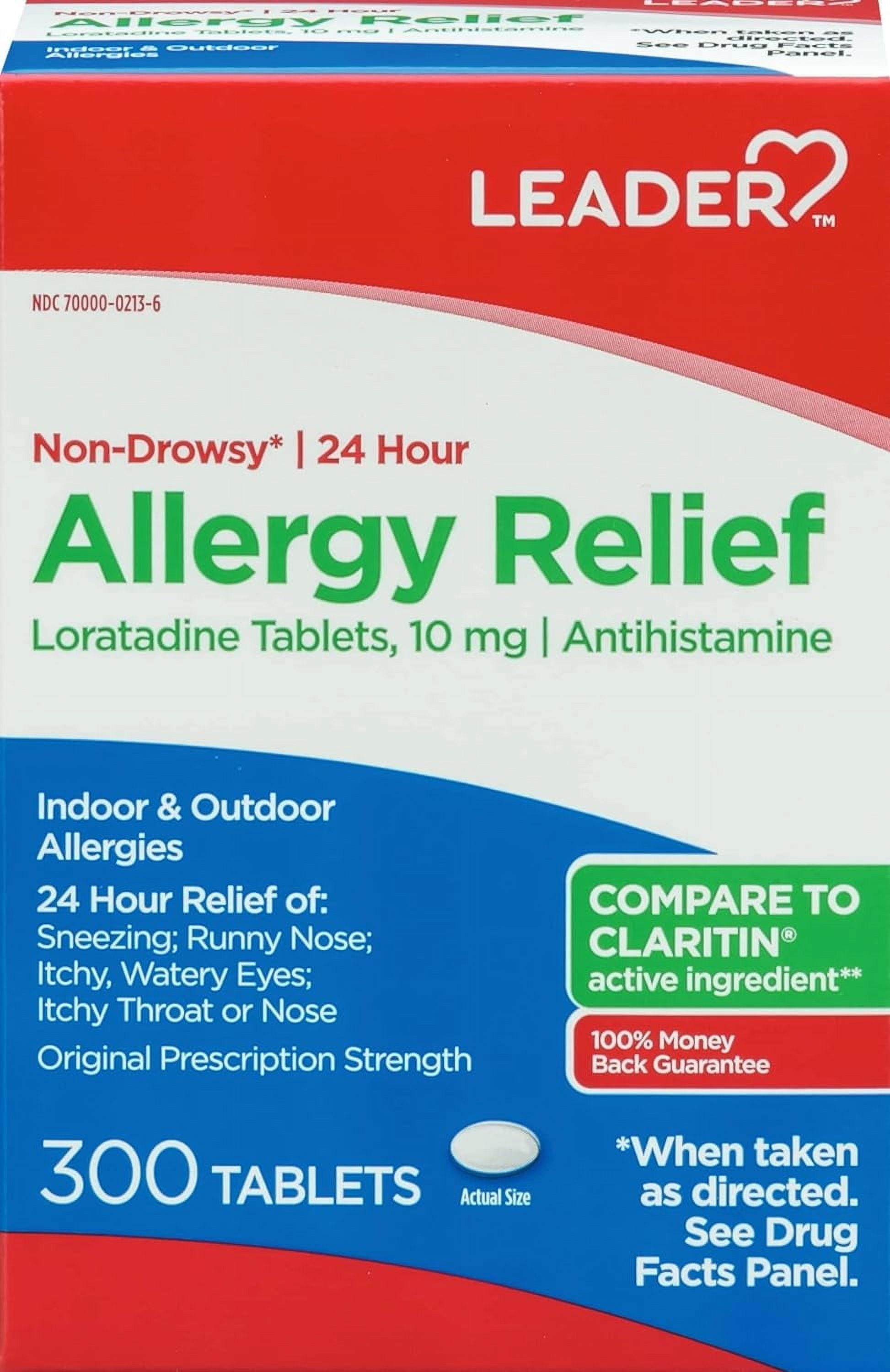 Leader 24 Hour Allergy Relief, Non-Drowsy, Loratadine 10mg ...