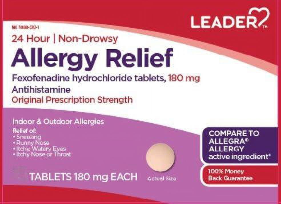 Leader 24 Hour Allergy Relief Tablets, Fexofenadine 180mg, 180 Count ...