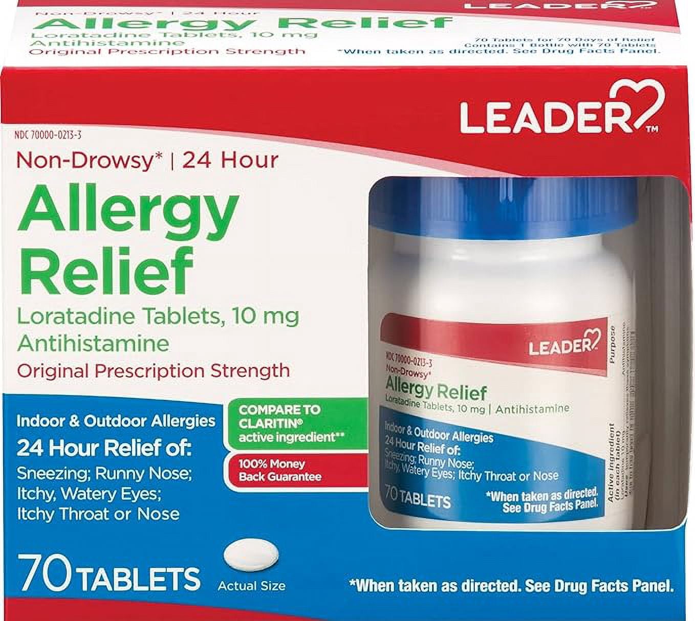 Leader 24 Hour Loratadine Allergy Relief Tablets, 70 Ea, 6 Pack ...