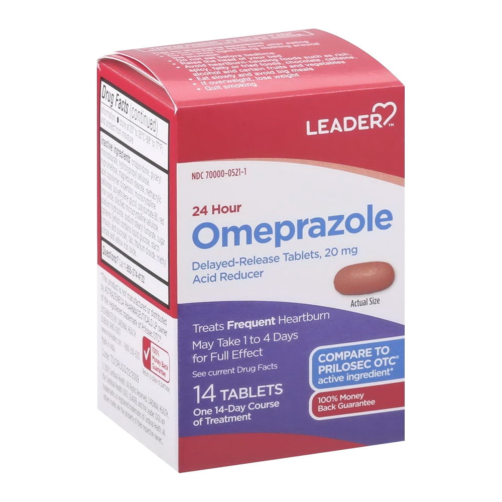 Leader 24 Hour Omeprazole, Delayed Release 20 Mg Tablets, Acid Reducer ...