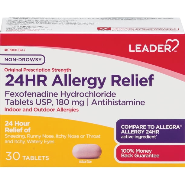 Leader 24Hour Allergy Relief Tablets 180mg, 30 Ea - Walmart Business ...