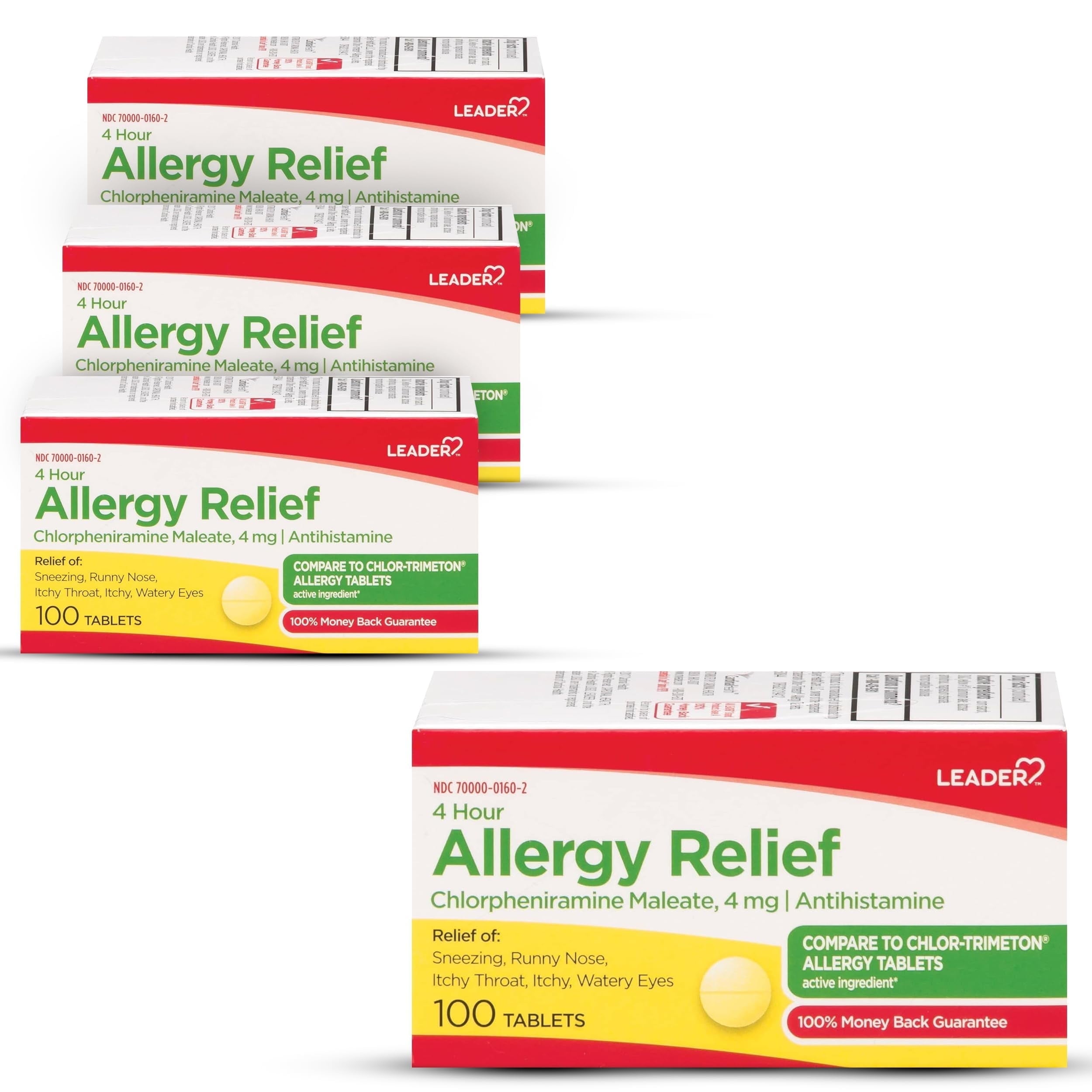 Leader 4 Hour Allergy Relief, Chlorpheniramine Maleate Tablets ...
