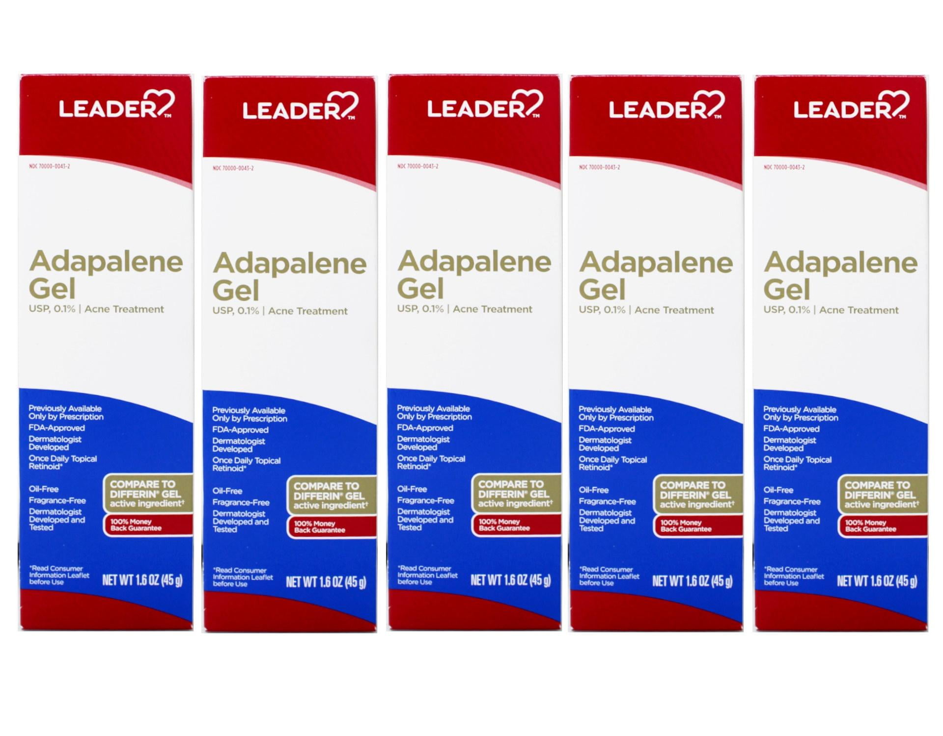 Leader Adapalene Gel USP 0.1% - Acne Treatment 1.6 oz - 5 Pack ...