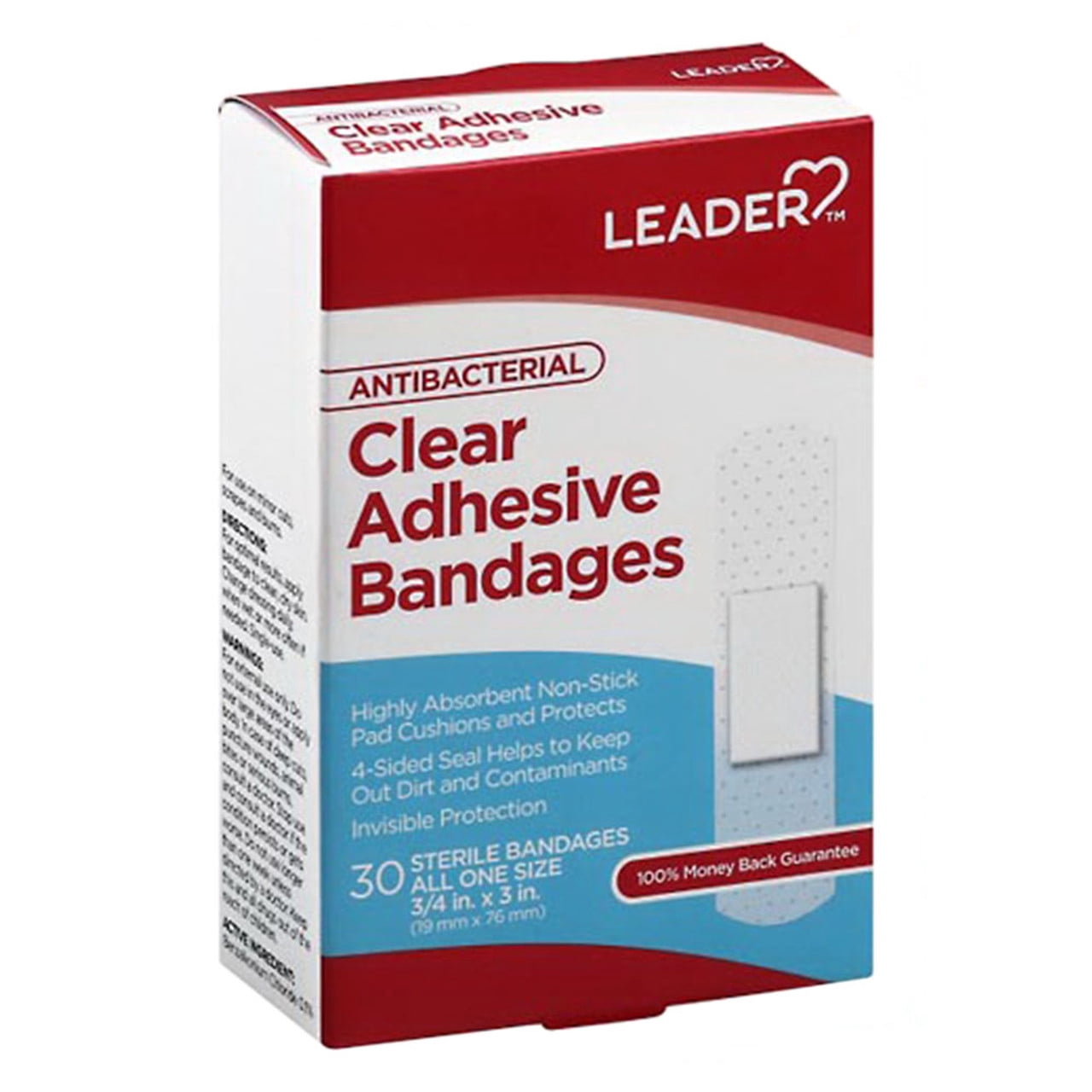 Leader Adhesive Bandages, Clear, Antibacterial, All One Size, 30 Ea, 2 ...