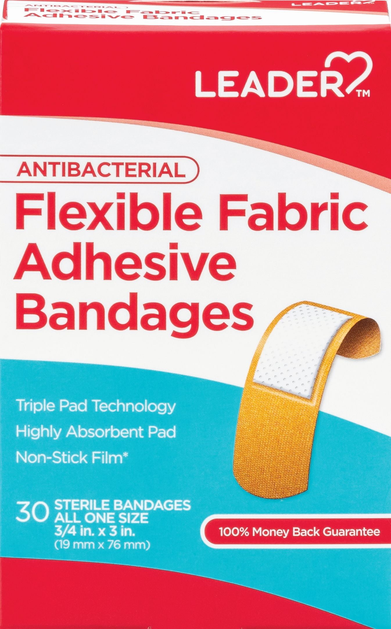 Leader Advanced 30 Ct Antibacterial Flexible Fabric Adhesive Bandages ...