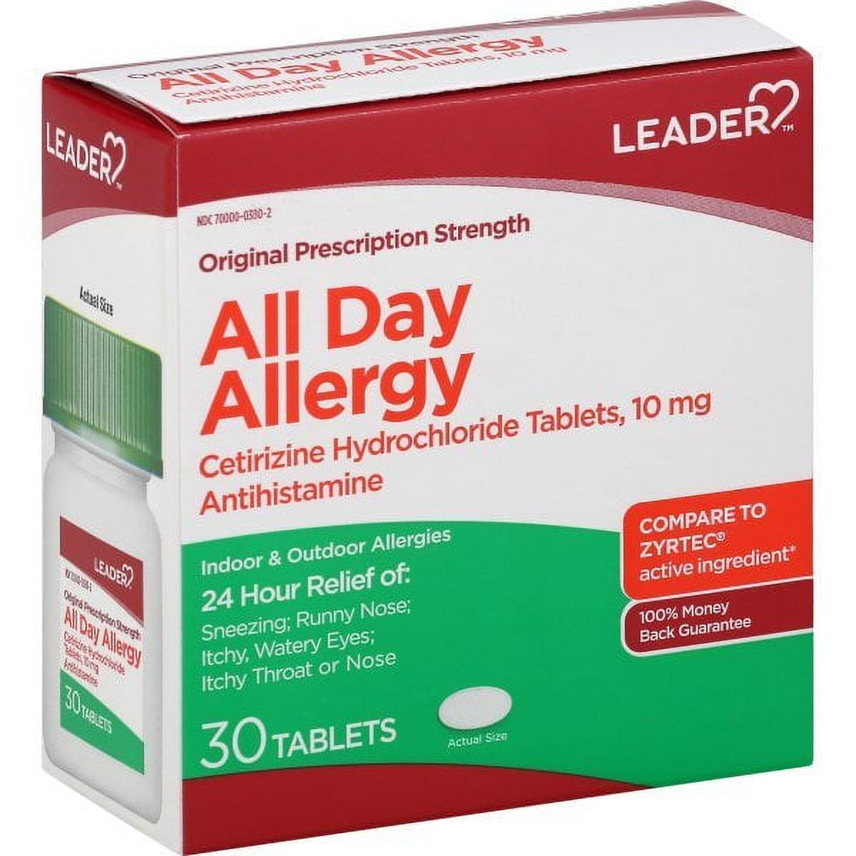 Leader All Day Allergy Cetirizine 24 Hr Relief Antihistamine 10mg ...