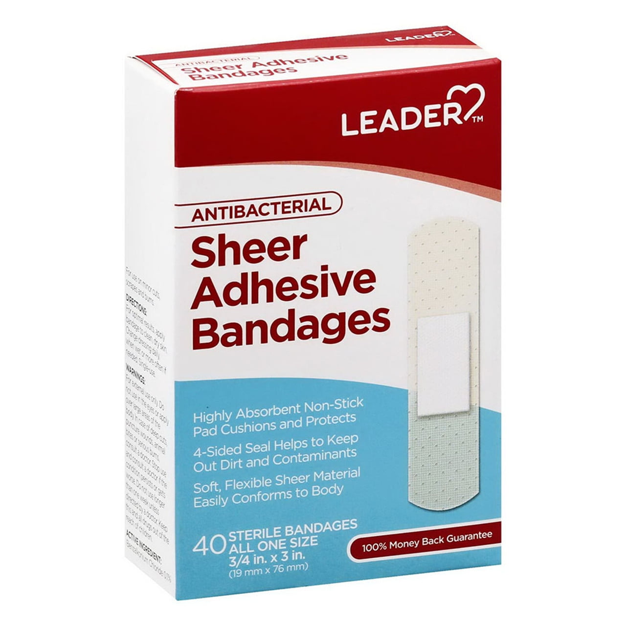 Leader Antibacterial Adhesive Bandages, Sheer, All One Size, 40 Ea, 6 ...