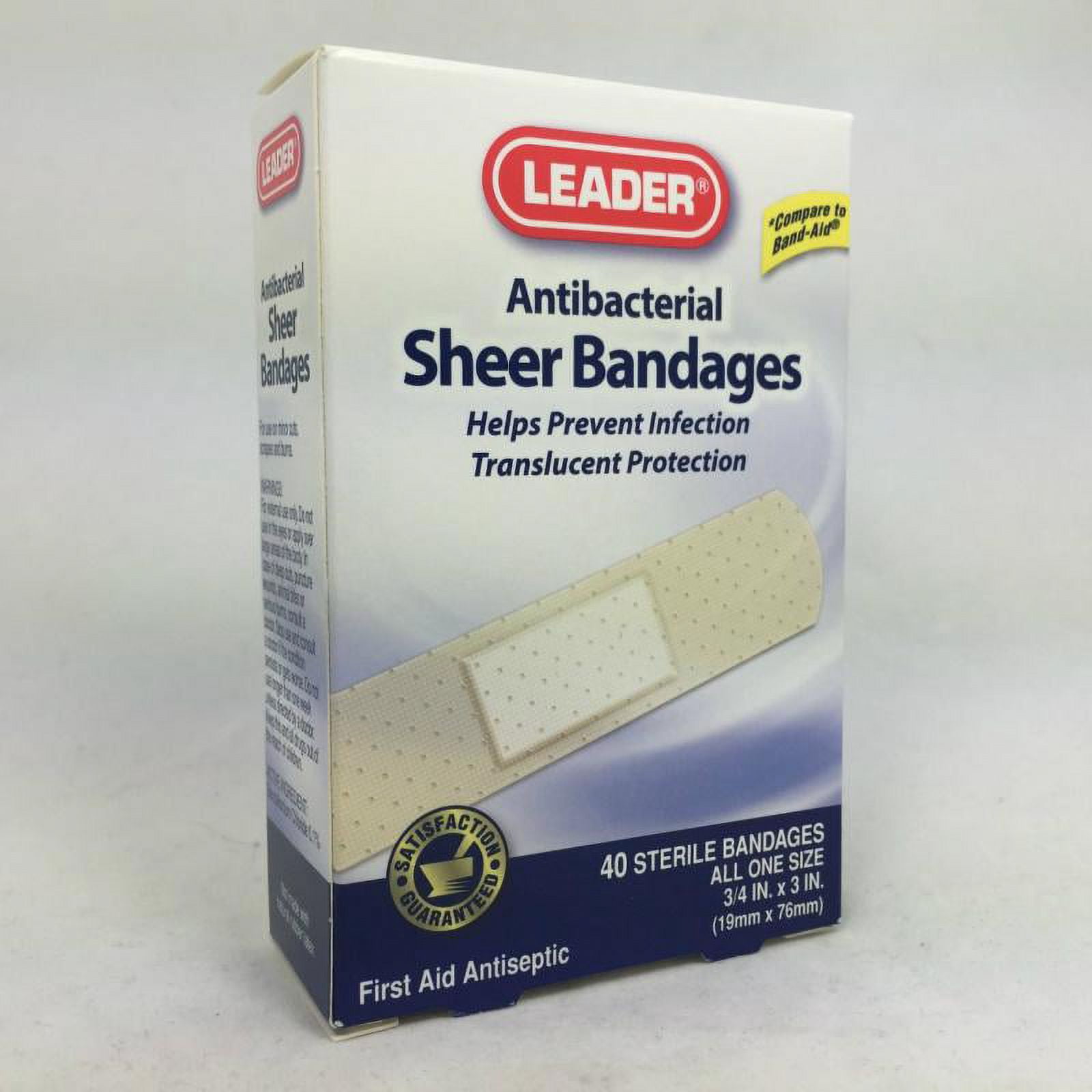 Leader Antibacterial Bandages, Sheer, 3/4inch, 40ct 096295123968A100 ...