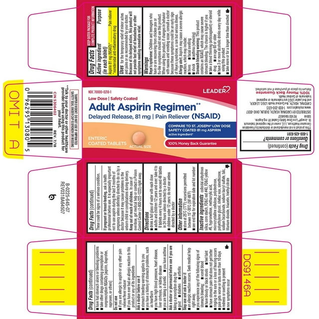Leader Aspirin Delayed Release Tablets, 81mg, 120 Count HSA/FSA Eligible - Walmart.com