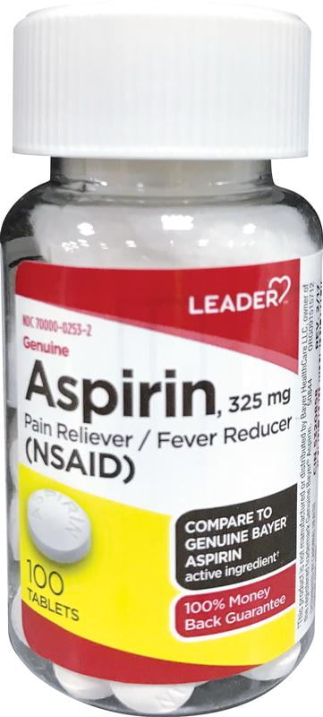 Leader Aspirin Tablets, 325mg, 100 Count – Pain Relief and Fever ...