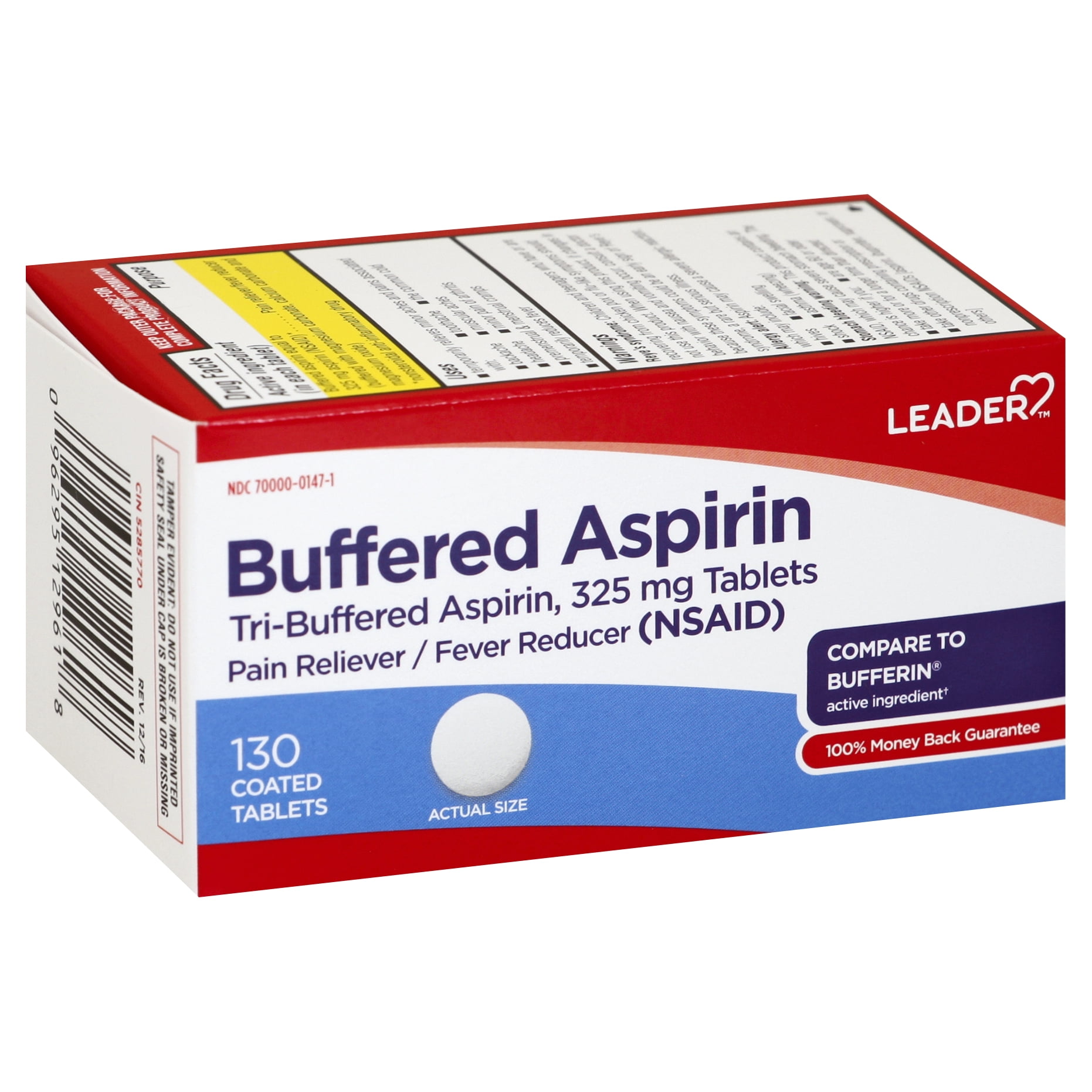 Leader Buffered Aspirin Coated Tablets 325 mg Pain Reliever & Fever ...