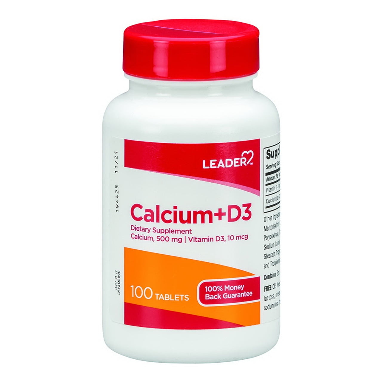 Leader Calcium Plus D3 Dietary Supplement Tablets, 100 Ea, 2 Pack ...