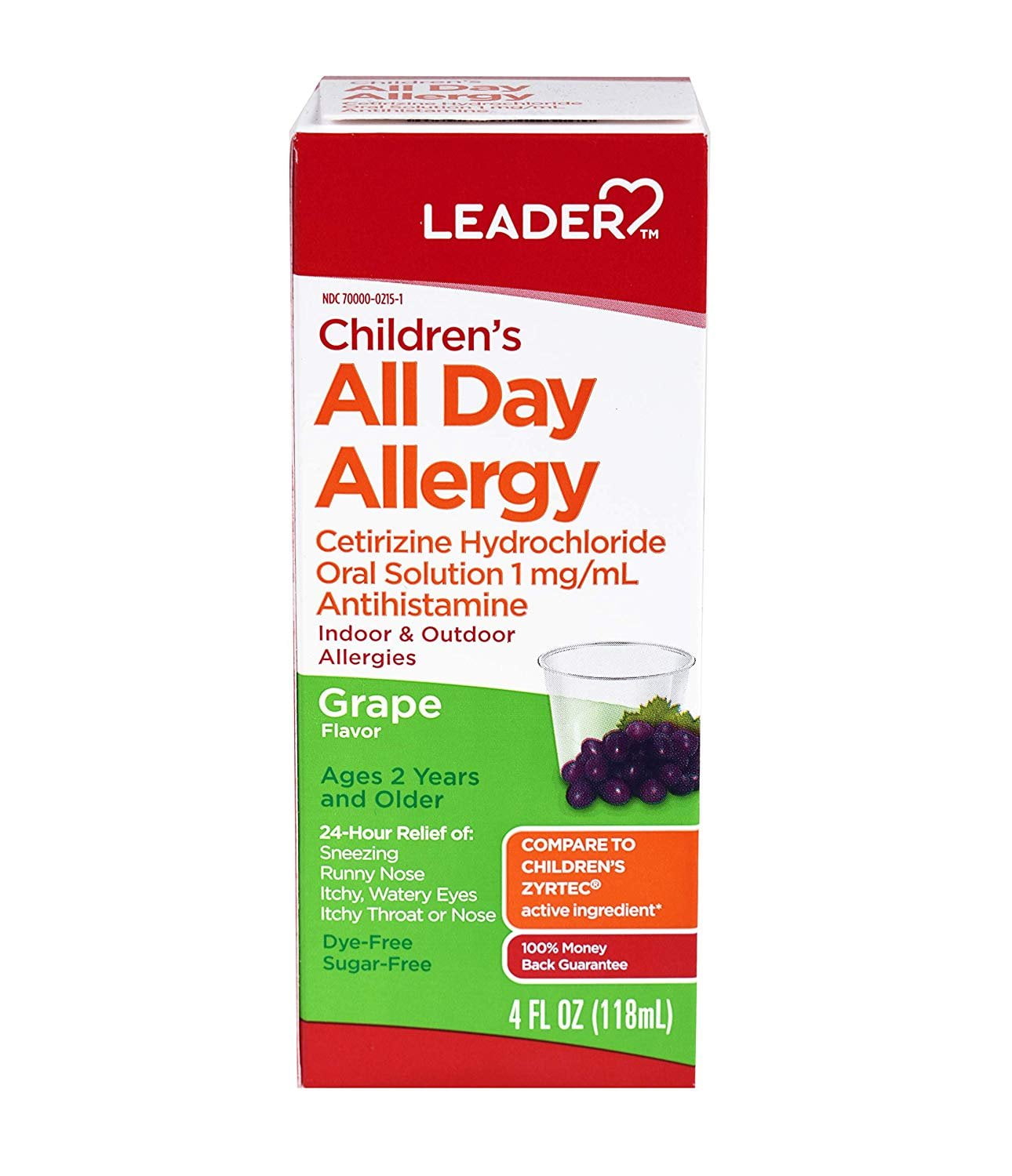 Leader Children's 24 Hour All Day Allergy Relief, Cetirizine Hcl Liquid ...