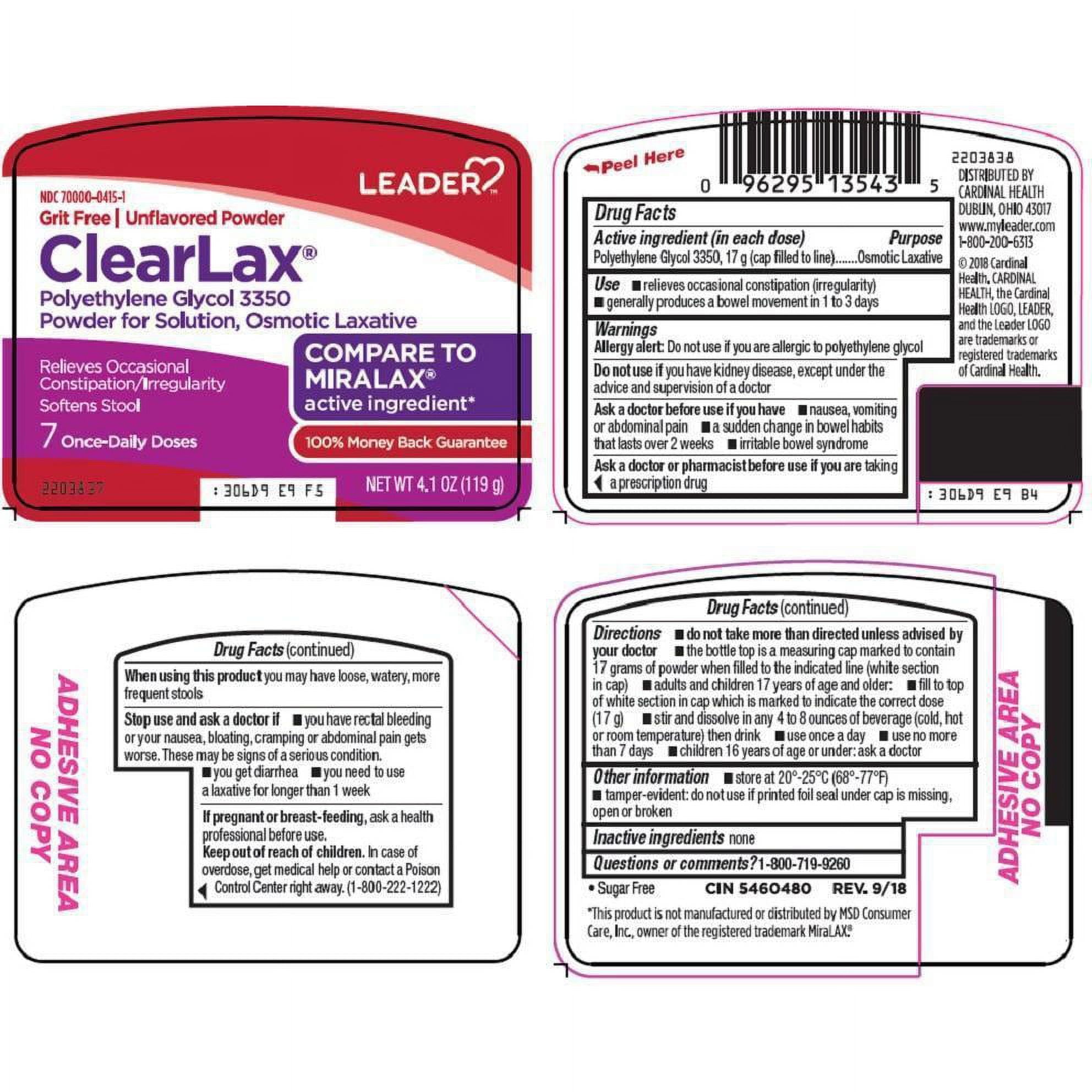 Leader ClearLax Unflavored Powder - 4.1 oz HSA/FSA Eligible - Walmart.com