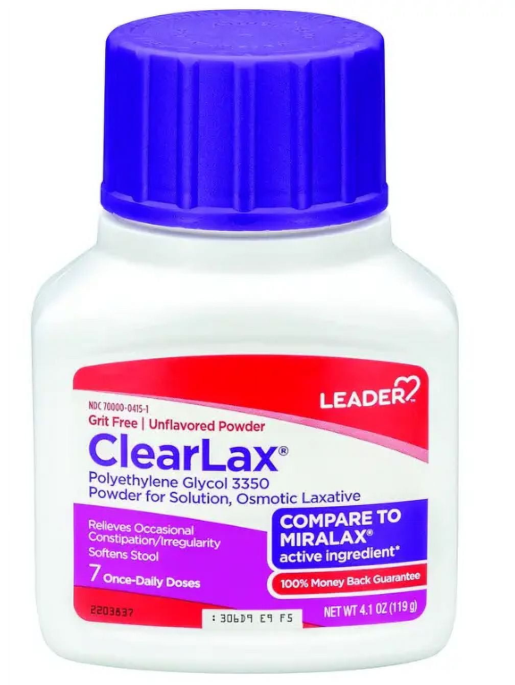 Leader Clearlax Polyethylene Glycol Powder, Osmotic Laxative, 4.1 Oz, 3 ...