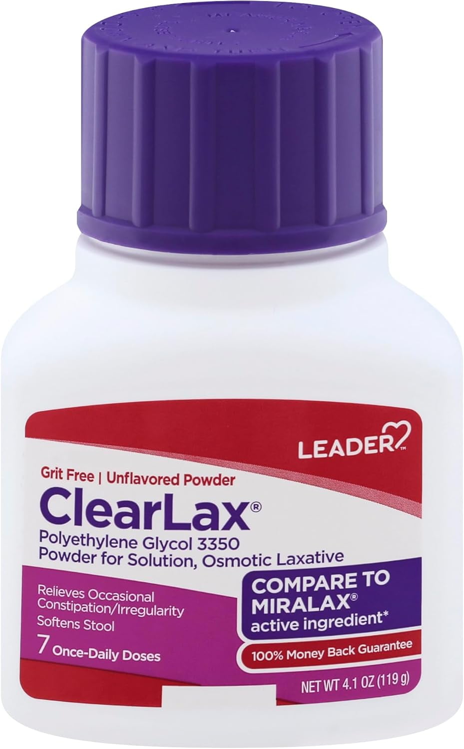 Leader Clearlax Polyethylene Glycol Powder, Osmotic Laxative, 4.1 oz ...