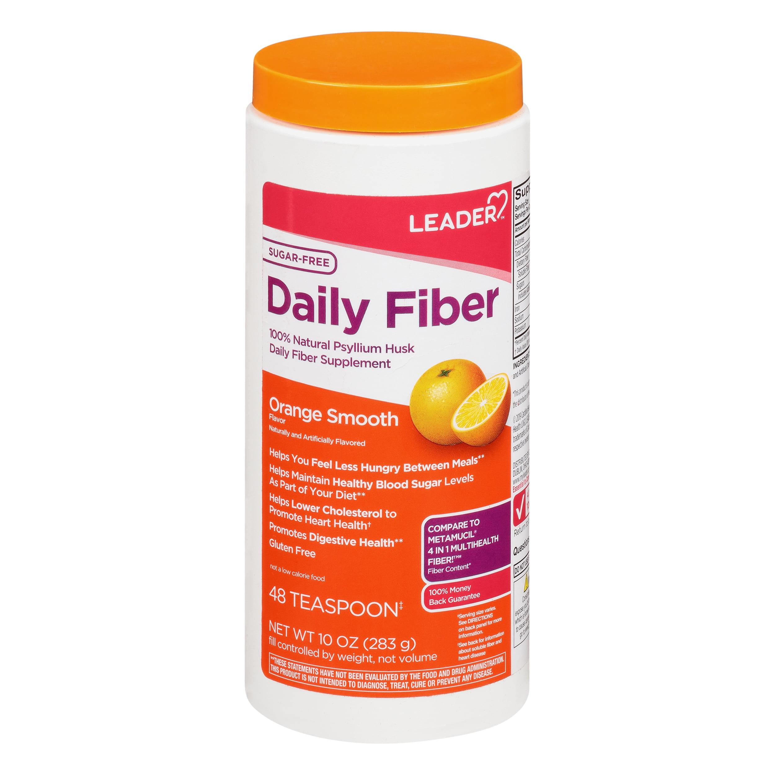 Leader Daily Fiber Powder, Orange Smooth Flavor, 10 oz HSA/FSA Eligible ...
