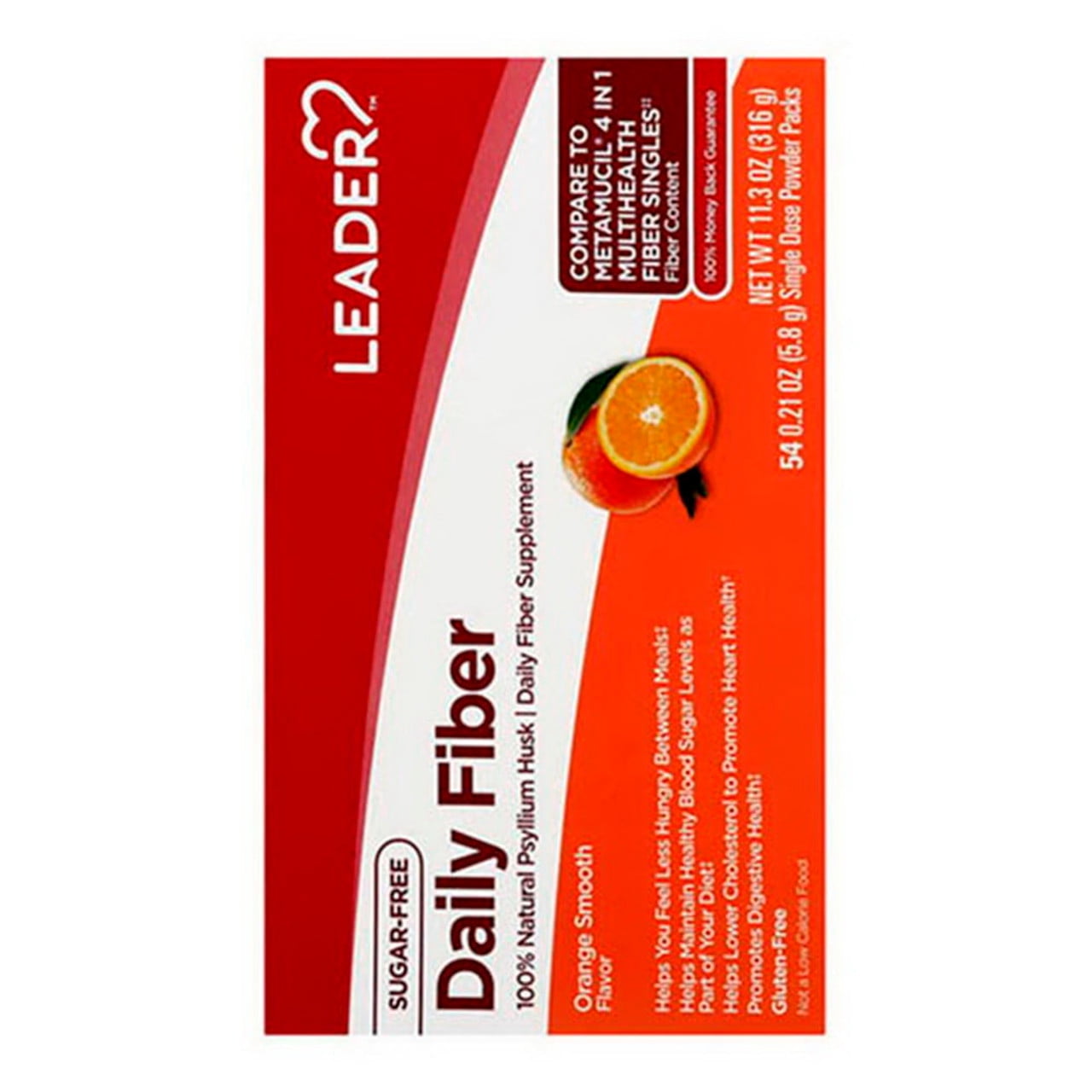 Leader Daily Fiber, Singe Dose Powder Packs Sugar Free, Orange Smooth ...
