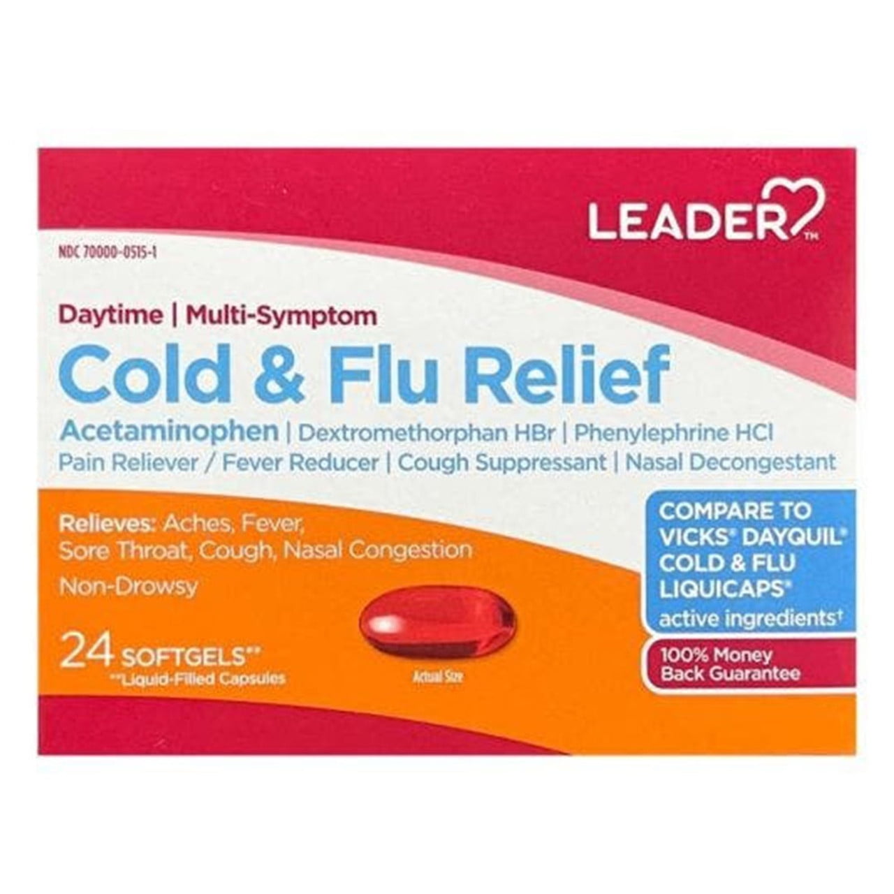 Leader Daytime Multi Symptom Cold and Flu Relief 24 Count, 1 Ea ...