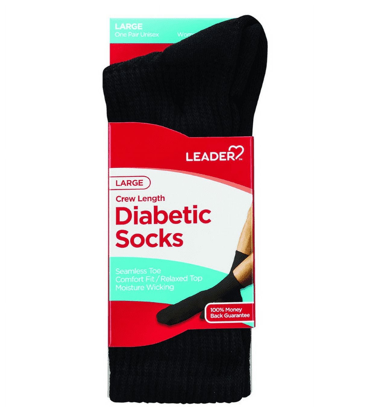 Leader Diabetic Sock Ankle Black Large 1 Pair - Walmart.com