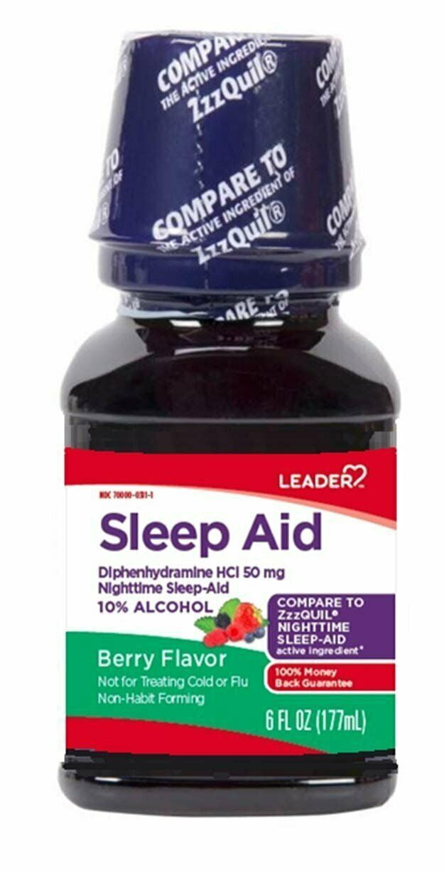 Leader Diphenhydramine Nighttime Sleep Aid Liquid, Berry Flavor, 6 Oz ...