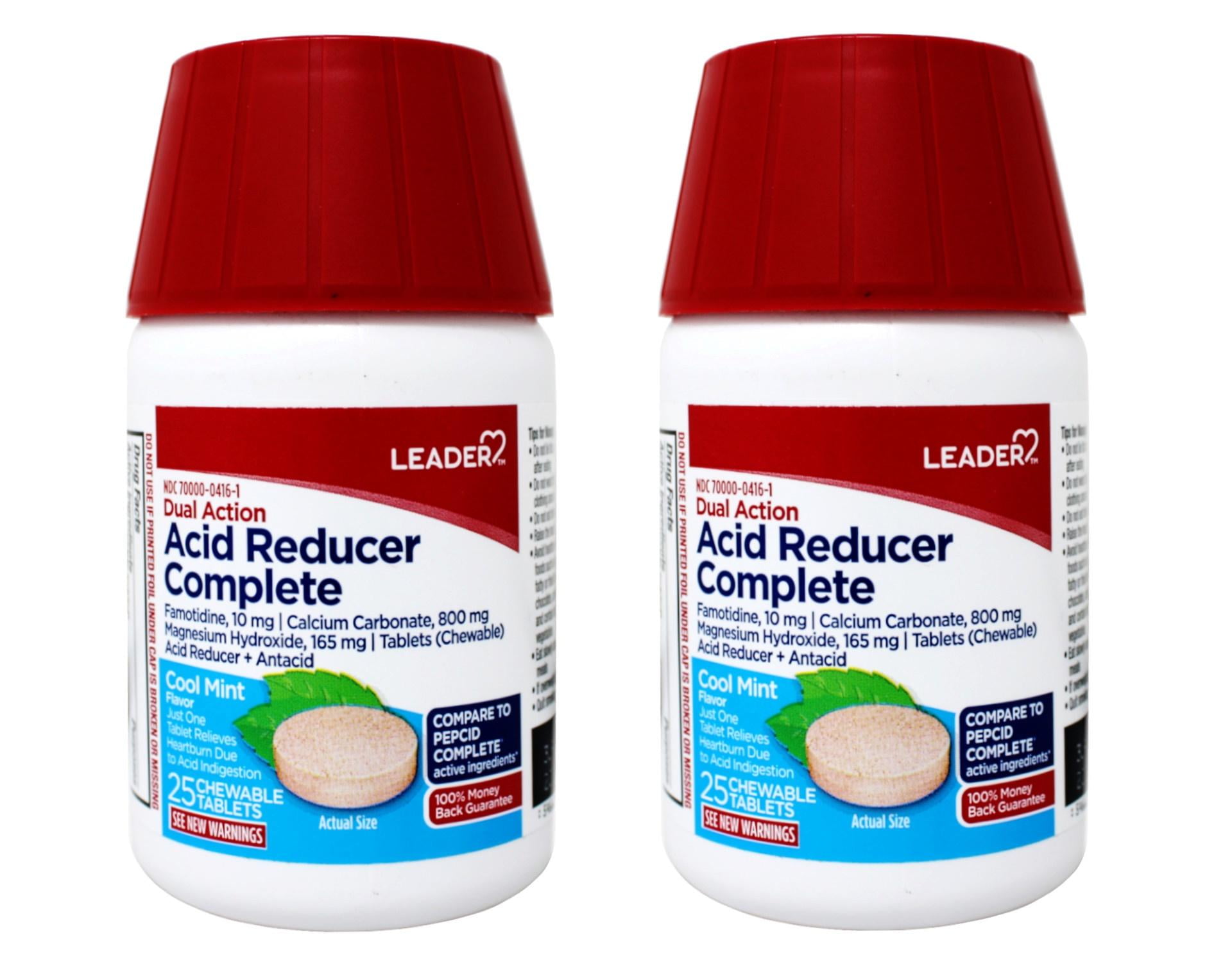 Leader Dual Action Acid Reducer + Antacid Chewable Tablets Mint, 25 ...
