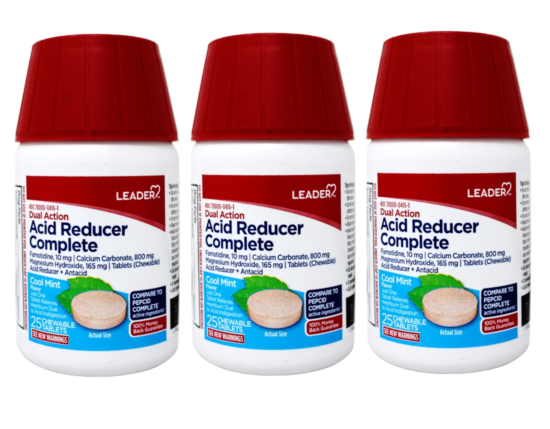 Leader Dual Action Acid Reducer + Antacid Chewable Tablets Mint, 25 ...