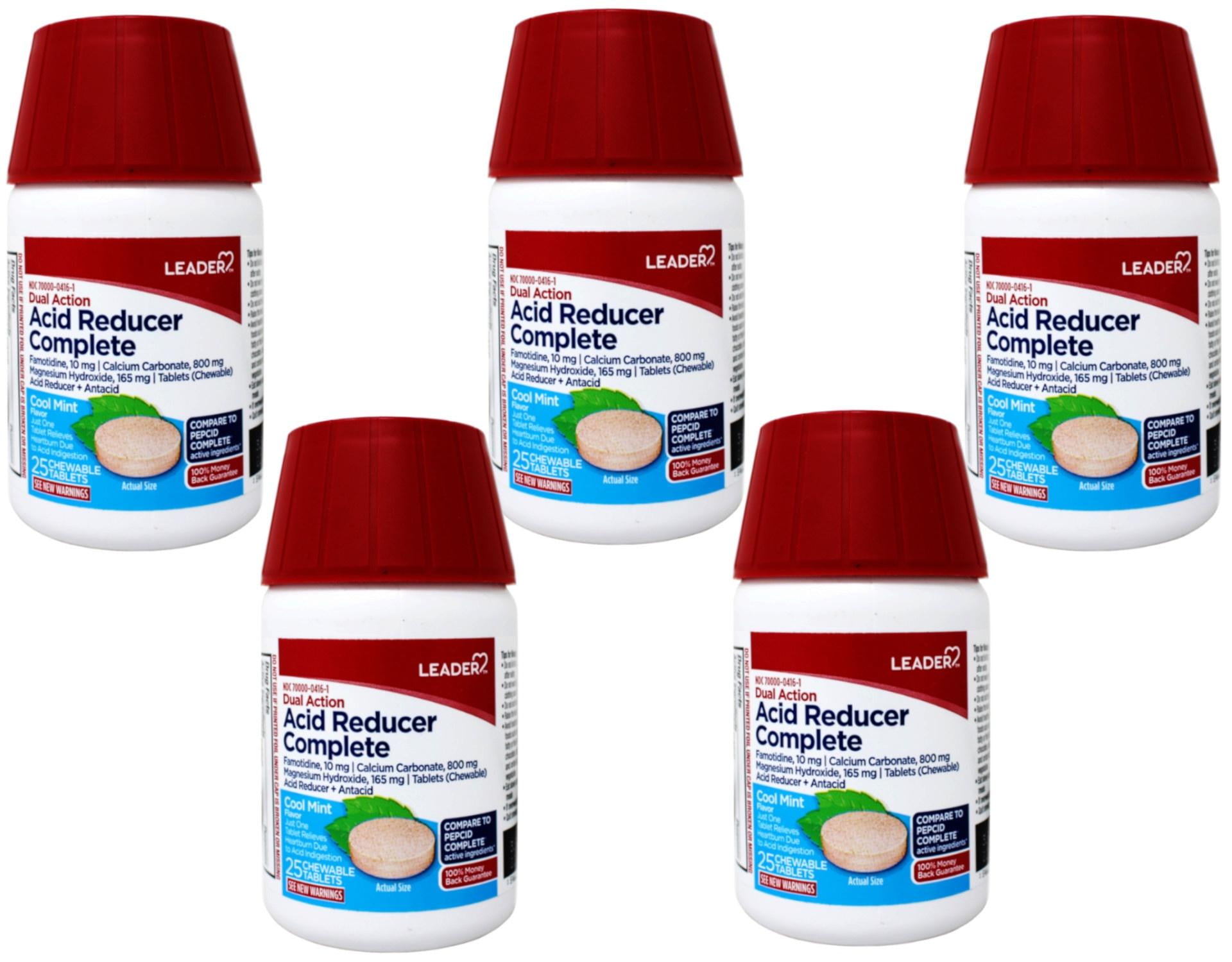 Leader Dual Action Acid Reducer + Antacid Chewable Tablets Mint, 25 ...