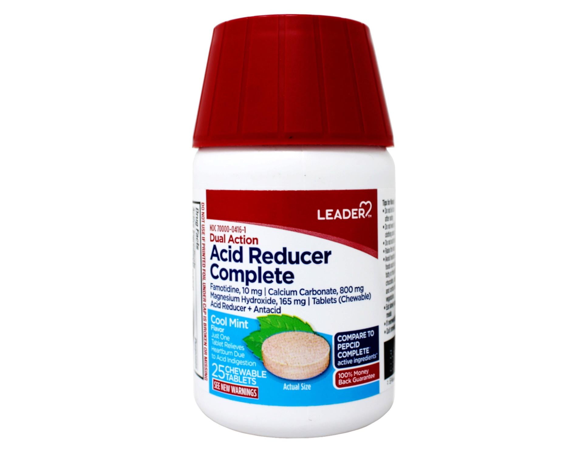 Leader Dual Action Acid Reducer + Antacid Chewable Tablets Mint, 25 ...