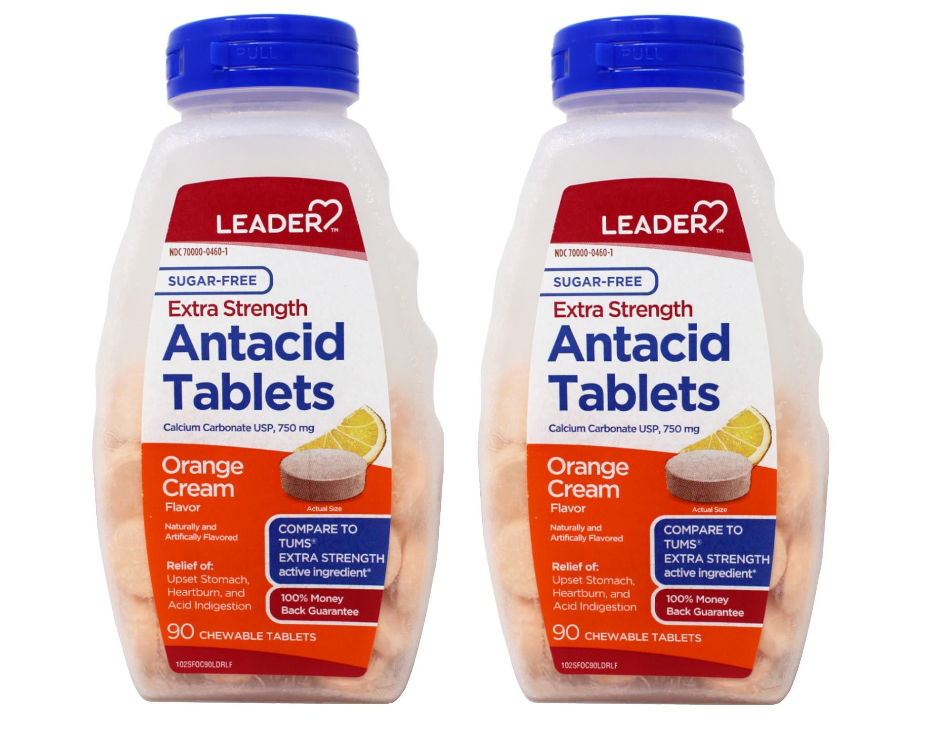 Leader Extra Strength Antacid 750 mg Chewable Tablets Orange Cream ...