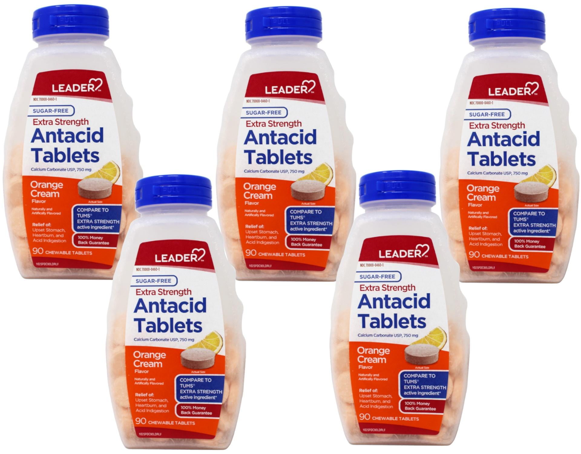 Leader Extra Strength Antacid 750 mg Chewable Tablets Orange Cream ...