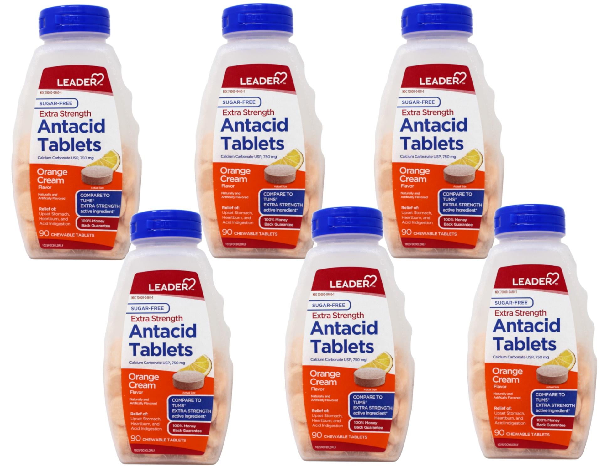 Leader Extra Strength Antacid 750 mg Chewable Tablets Orange Cream ...
