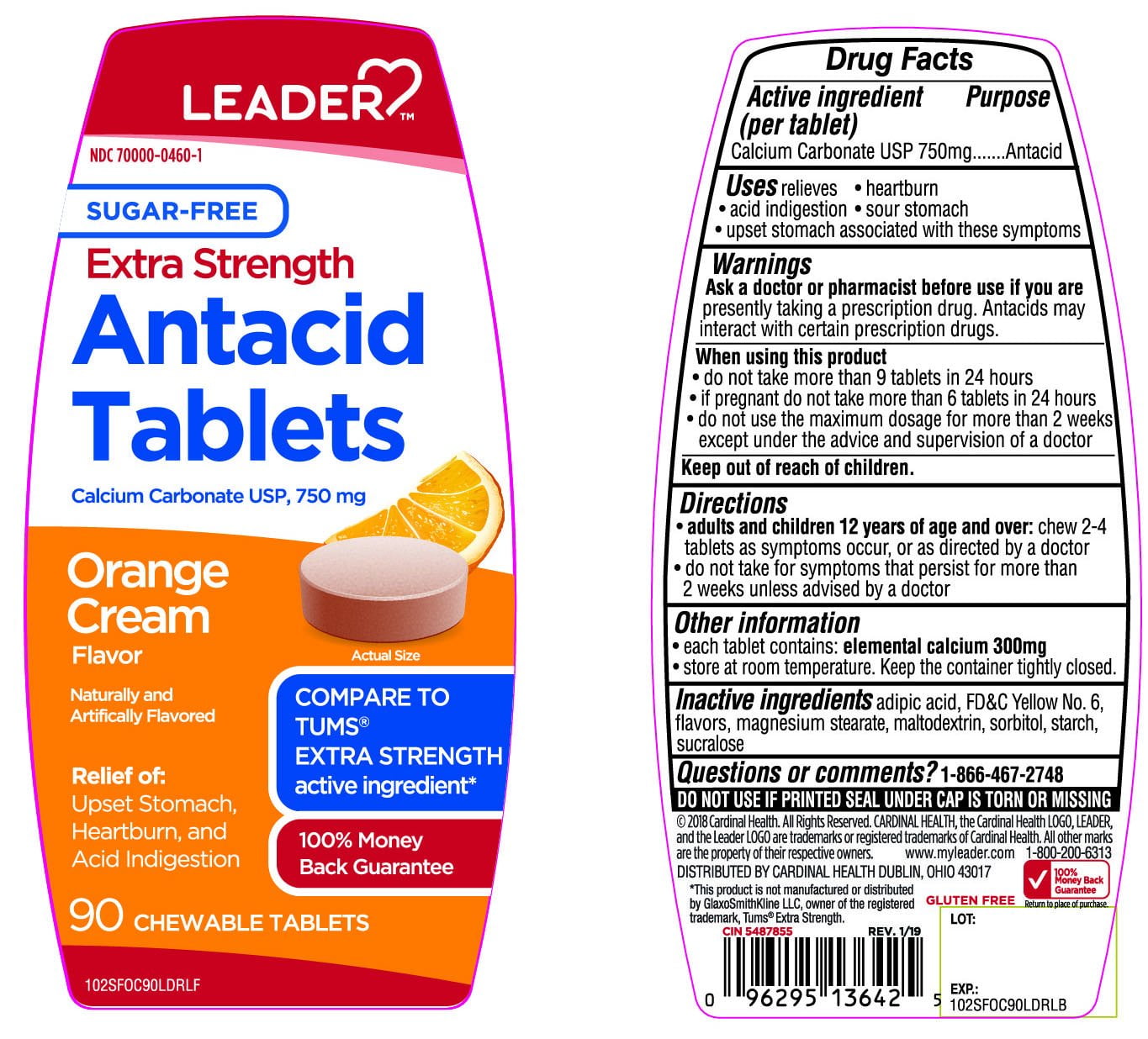 Leader Extra Strength Antacid Tablets, Orange Cream Flavored, 90 ...