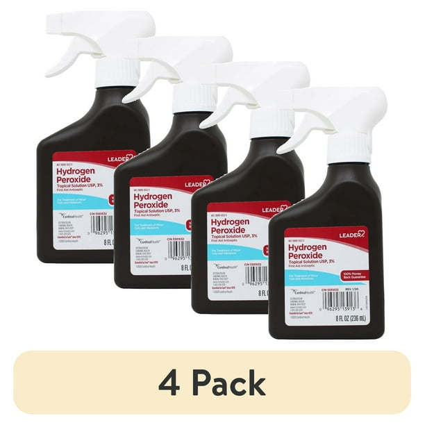 (4 pack) Leader Hydrogen Peroxide First Aid Antiseptic Topical Solution ...