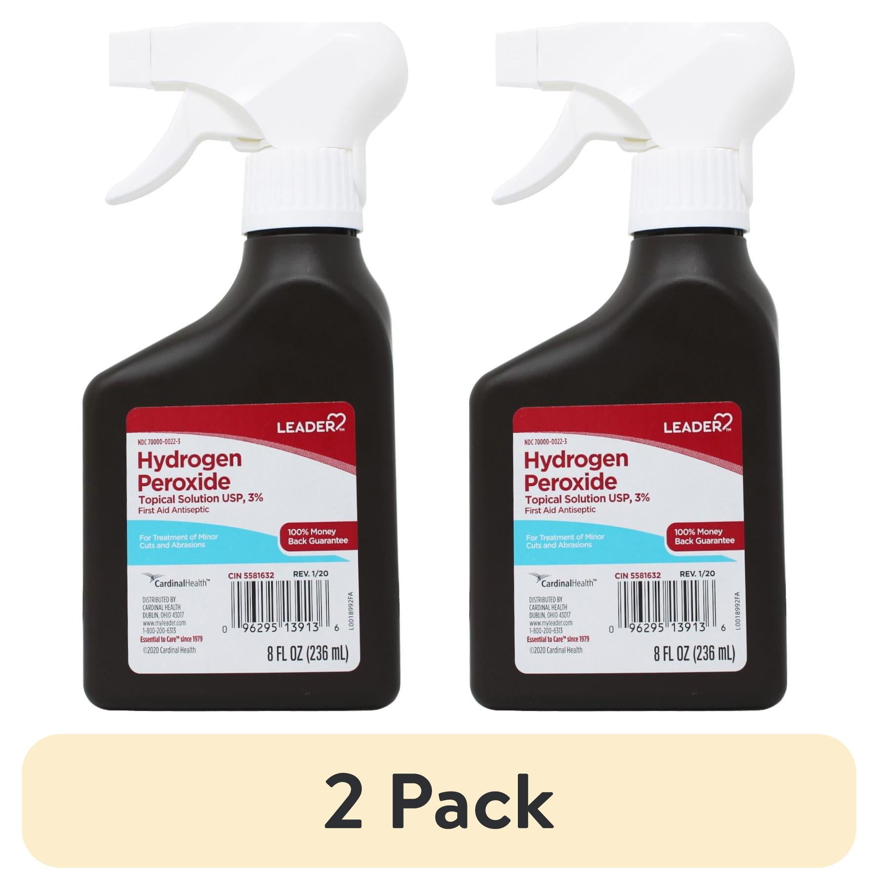 (2 pack) Leader Hydrogen Peroxide First Aid Antiseptic Topical Solution USP, 3% Spray Bottle 8 ...