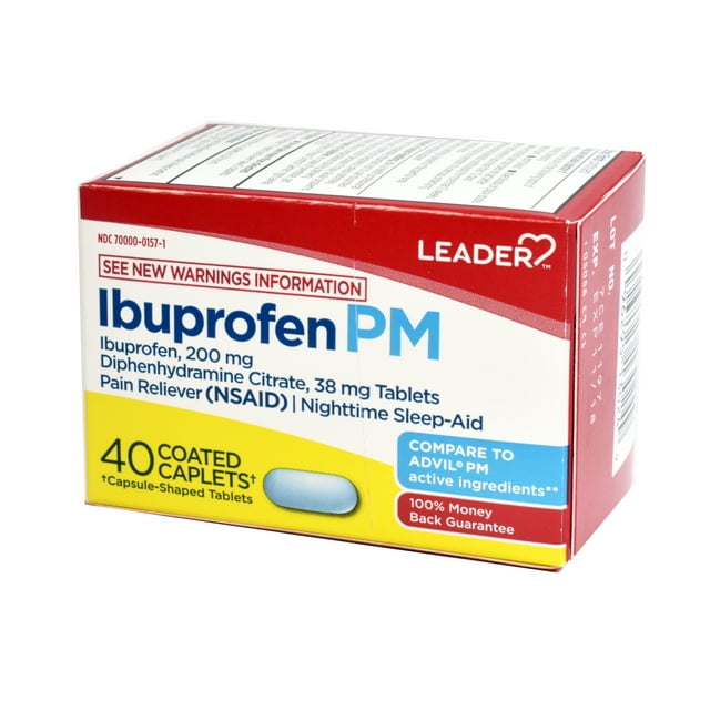 Leader Ibuprofen PM, Pain Reliever/Nighttime Sleep-Aid, 40 Coated ...