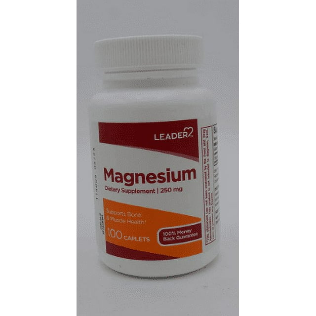 Leader Magnesium, 250mg, 100 Caplets (Pack of 1) - Walmart.com