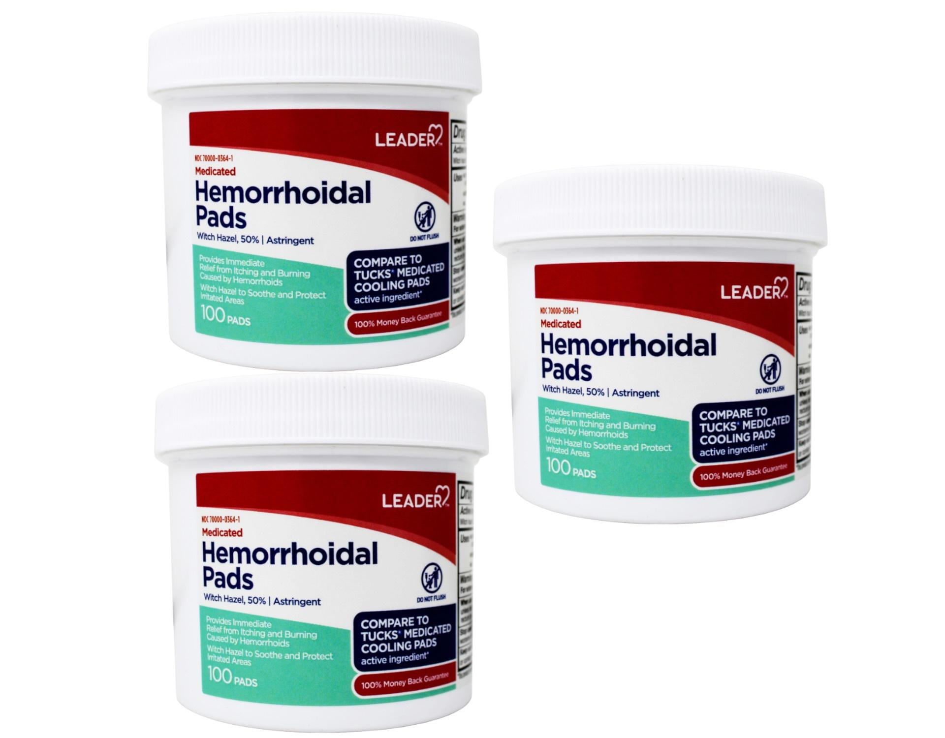 Leader Medicated Hemorrhoidal Pads Witch Hazel 50%, 100 Count - 3 Pack ...