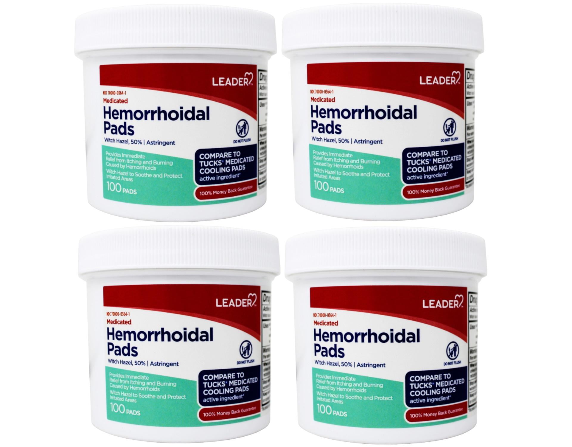 Leader Medicated Hemorrhoidal Pads Witch Hazel 50%, 100 Count - 4 Pack ...