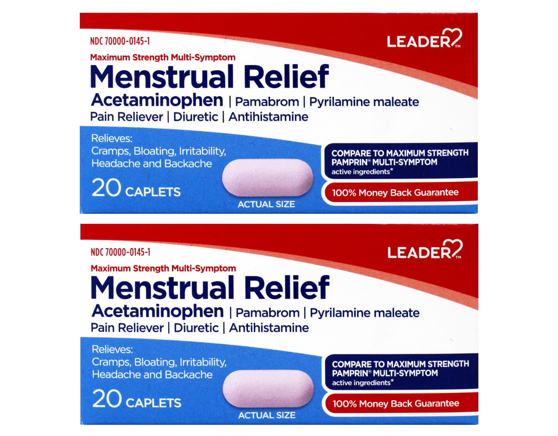 Leader Menstrual Relief Multi-Symptom Maximum Strength Caplets 20 Count ...