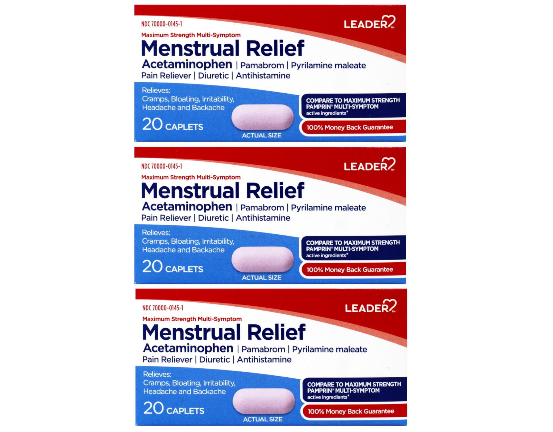 Leader Menstrual Relief Multi-Symptom Maximum Strength Caplets 20 Count ...