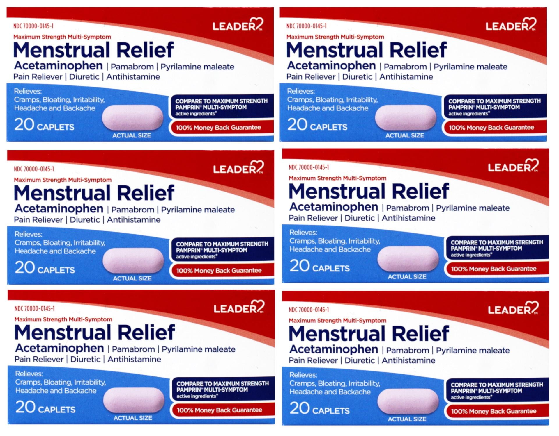Leader Menstrual Relief Multi-Symptom Maximum Strength Caplets 20 Count ...