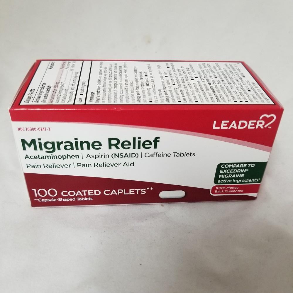 Leader Migraine Relief Coated Tablets, 100ct 096295131321A613 - Walmart.com