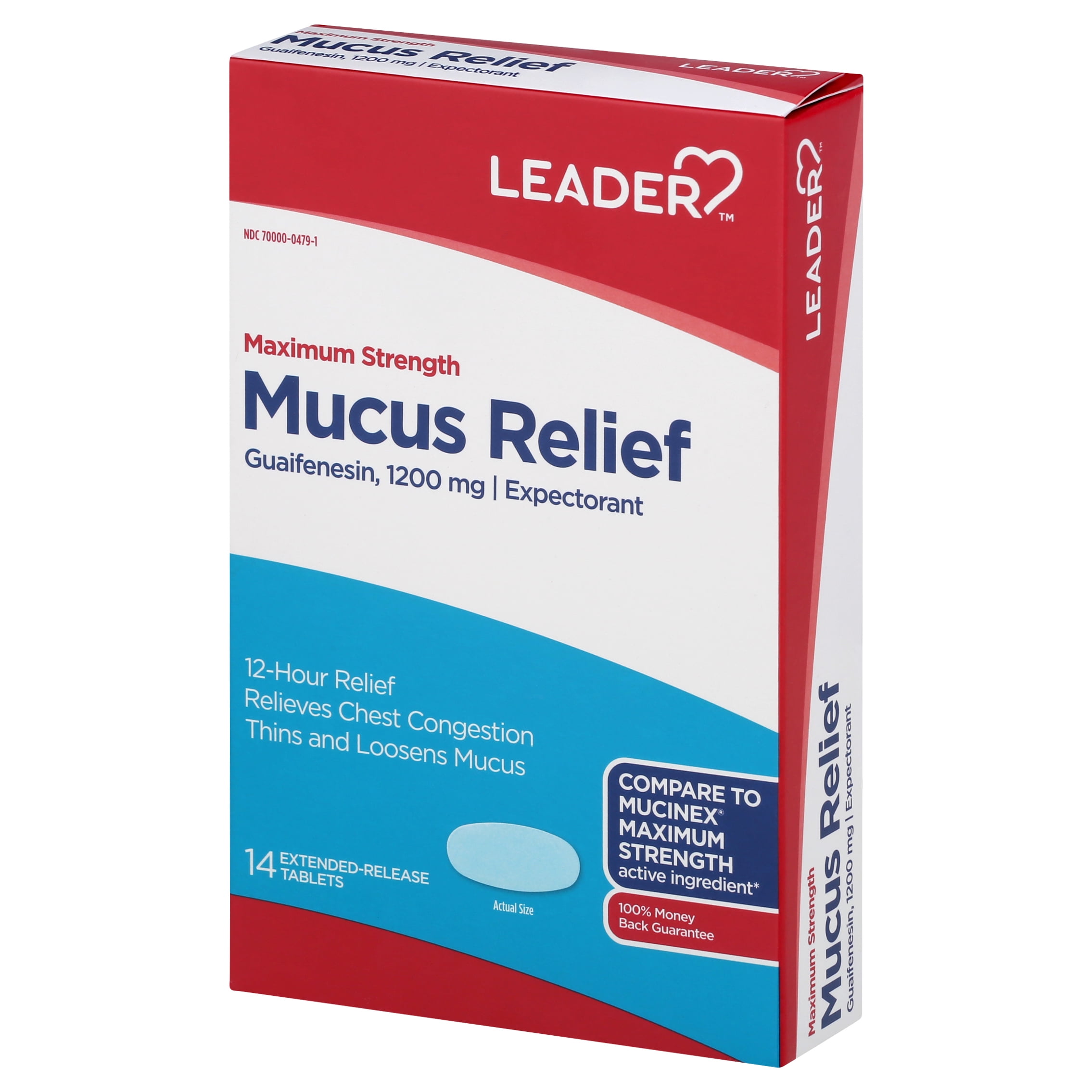 Leader Mucus, Chest Congestion Relief Maximum Strength, 1200mg Guaifenesin, 14 Extended-Release ...