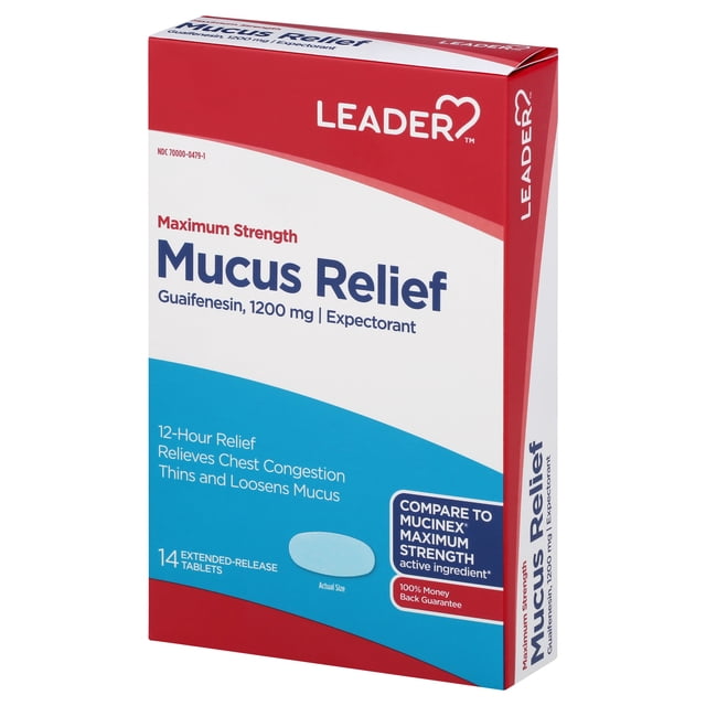 Leader Mucus, Chest Congestion Relief Maximum Strength, 1200mg ...