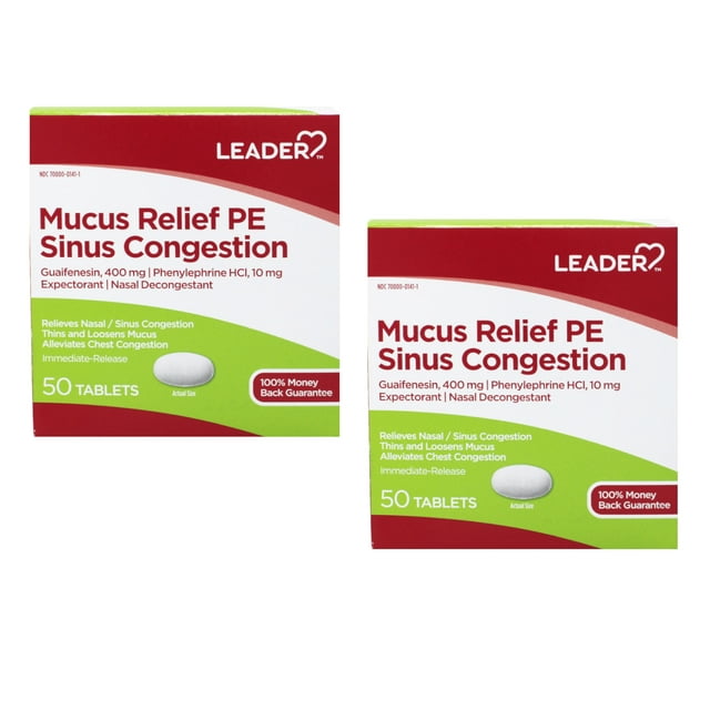 Leader Mucus Relief PE Sinus Congestion with Guaifenesin and ...