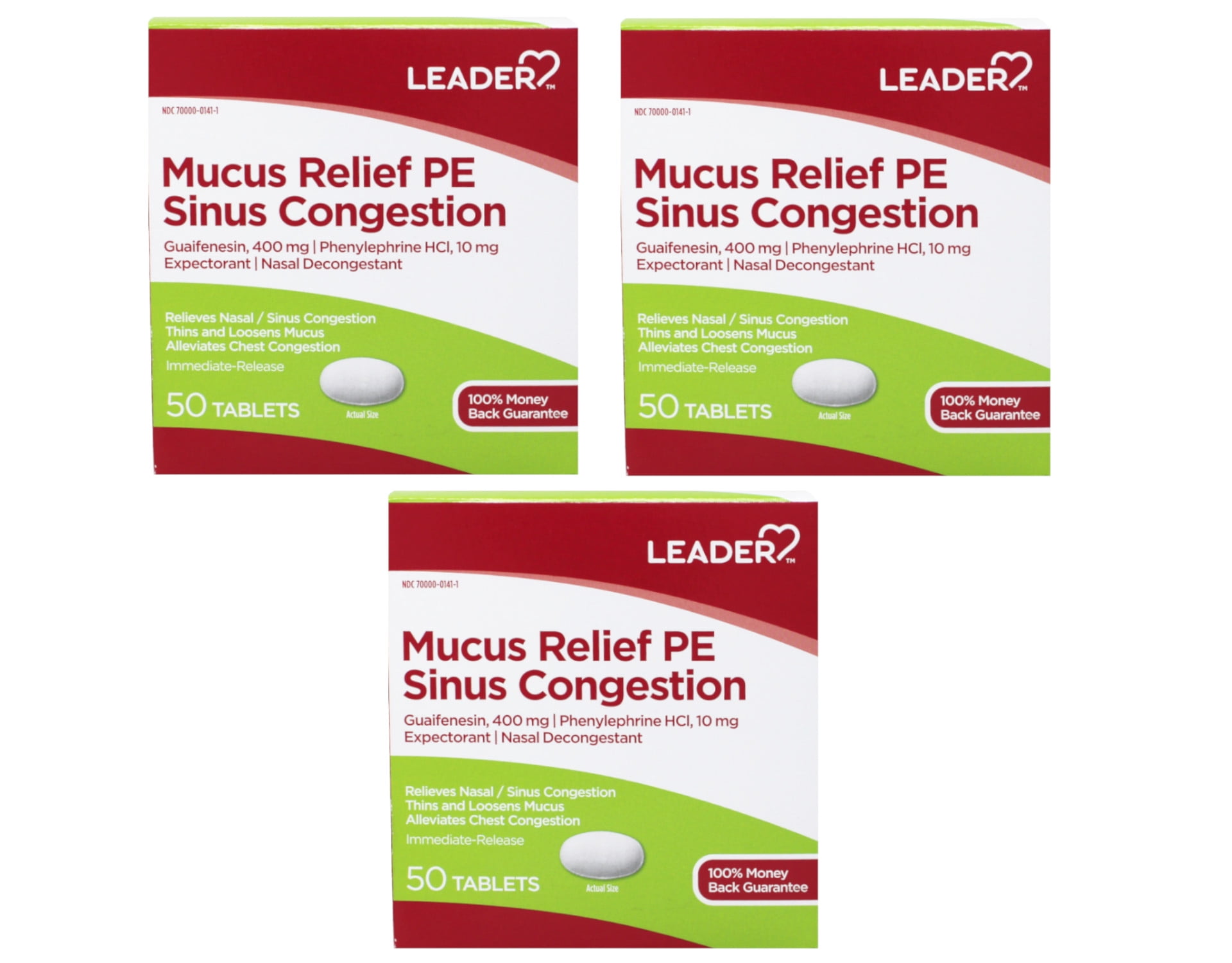 Leader Mucus Relief PE Sinus Congestion with Guaifenesin and ...