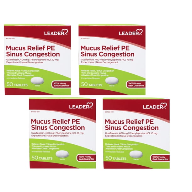 Leader Mucus Relief PE Sinus Congestion with Guaifenesin and ...