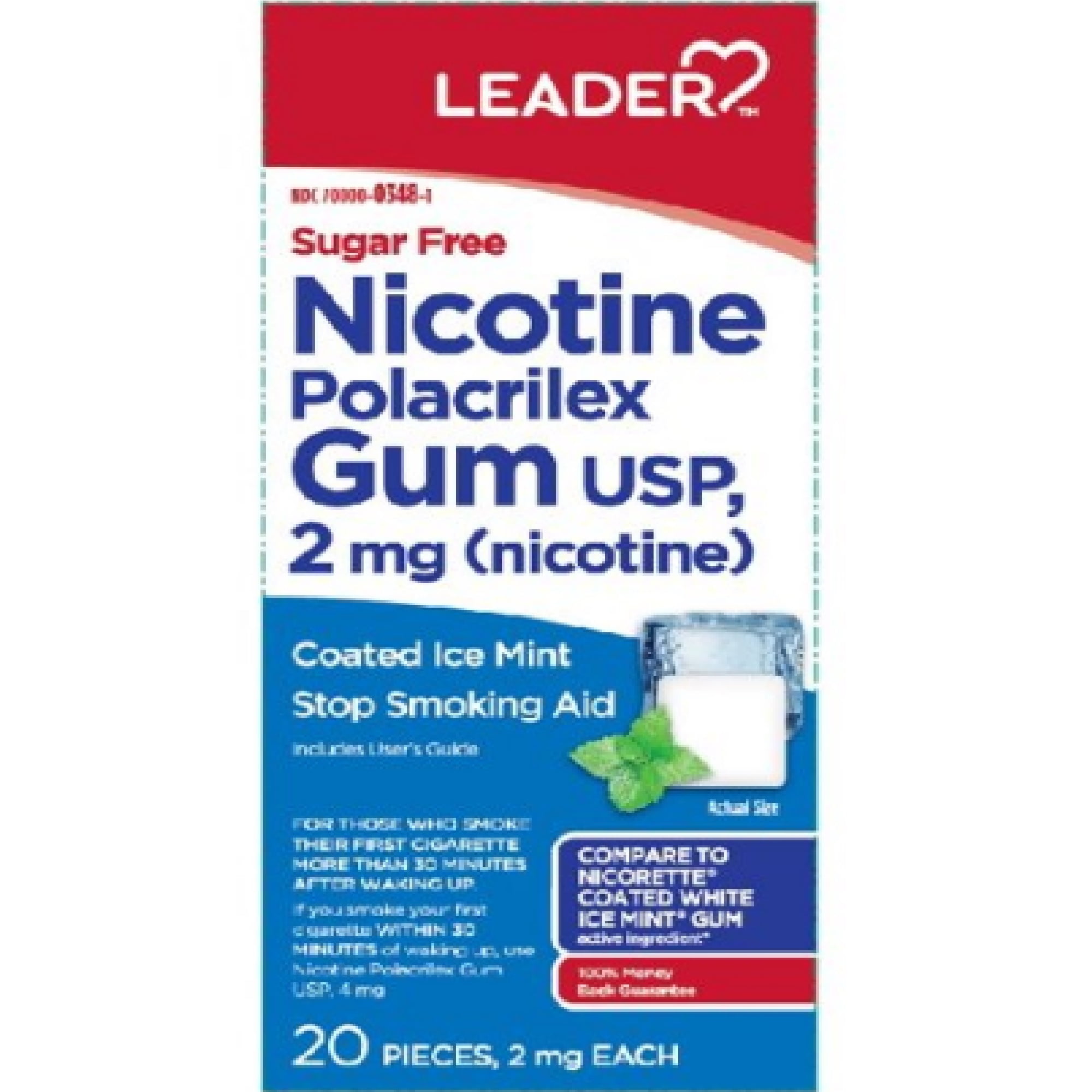 Leader Nicotine 2mg Polacrilex Gum Stop Smoking Aid, Ice Mint, 20 Ct ...